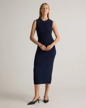 Quince Mongolian Cashmere Sleeveless Midi Sweater Dress - True Navy