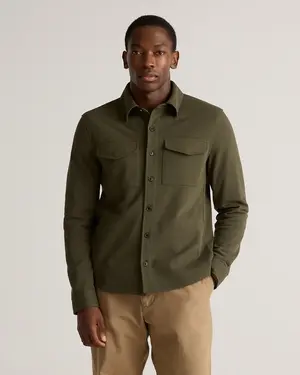 Quince Men's Cotton Pique Knit Overshirt Olive