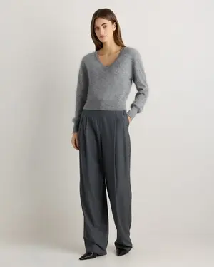 Quince Brushed Cashmere Shrunken V-neck Sweater - Heather Grey