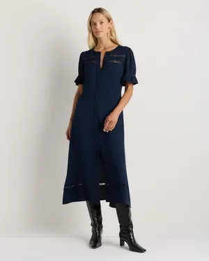 Quince Crepe Lace Inset Midi Dress - Deep Navy