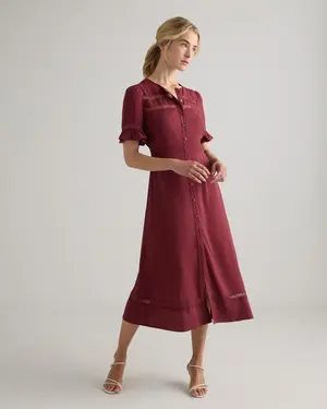 Quince Crepe Lace Inset Midi Dress - Maroon