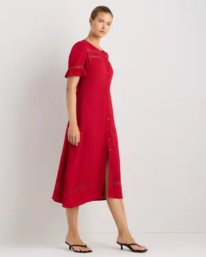 Quince Crepe Lace Inset Midi Dress - Ruby Red