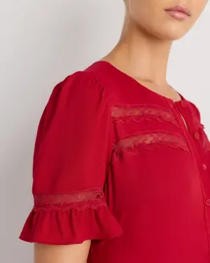 Quince Crepe Lace Inset Midi Dress - Ruby Red