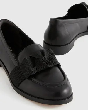Quince Italian Leather Bow Penny Loafer - Black