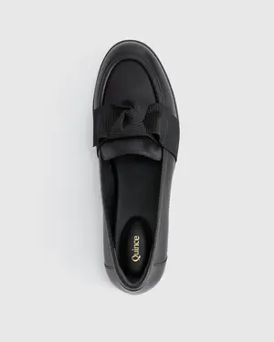 Quince Italian Leather Bow Penny Loafer - Black
