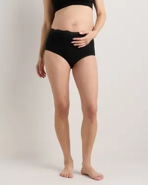 Quince Women's Lace Trim Maternity & Postpartum Brief Black