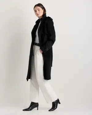Quince 100% Mongolian Cashmere Trench Coat - Black