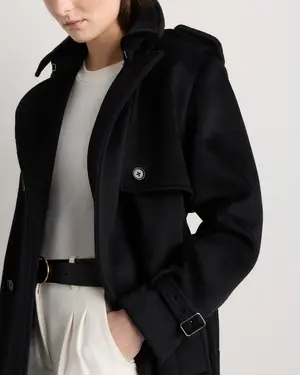 Quince 100% Mongolian Cashmere Trench Coat - Black