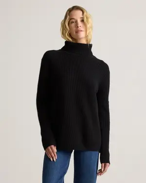 Quince Mongolian Cashmere Fisherman Turtleneck Sweater - Black