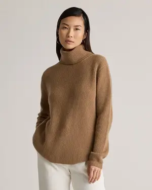 Quince Mongolian Cashmere Fisherman Turtleneck Sweater - Teak