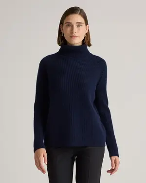 Quince Mongolian Cashmere Fisherman Turtleneck Sweater - True Navy
