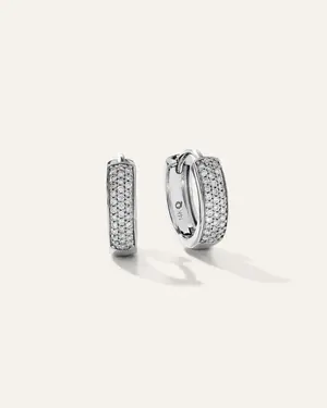 Quince 14k Gold Pave Diamond Huggie Earrings - White Gold