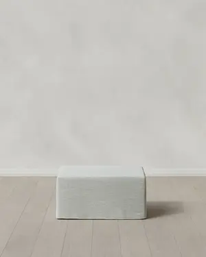 Quince Ellery Slipcover Ottoman In Performance Linen - Silver