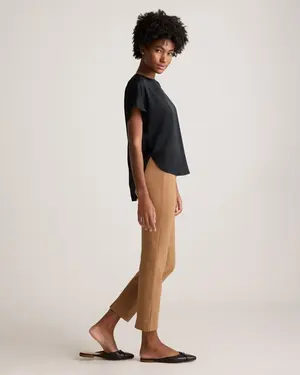 Quince Washable Stretch Silk Split Hem T-shirt - Black