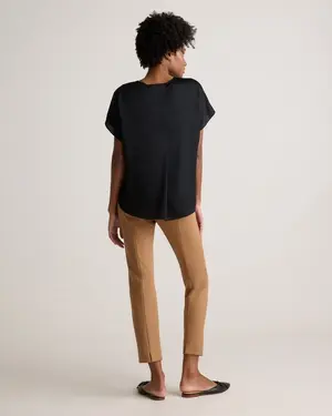 Quince Washable Stretch Silk Split Hem T-shirt - Black