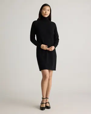 Quince Mongolian Cashmere Turtleneck Sweater Dress - Black