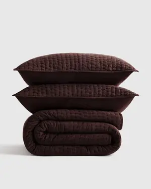 Quince European Linen Cotton Stitch Quilt Set - Espresso