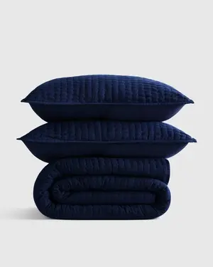 Quince European Linen Cotton Stitch Quilt Set Navy