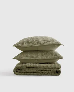 Quince European Linen Cotton Stitch Quilt Set Olive