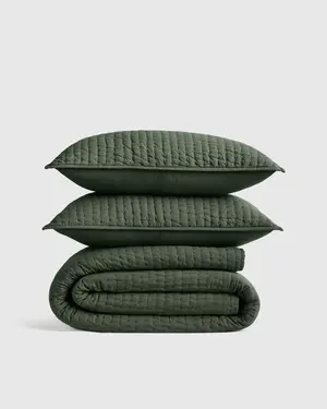 Quince European Linen Cotton Stitch Quilt Set Pine