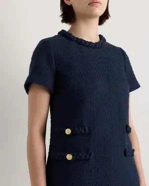 Quince Tweed Short Sleeve Mini Dress - Deep Navy