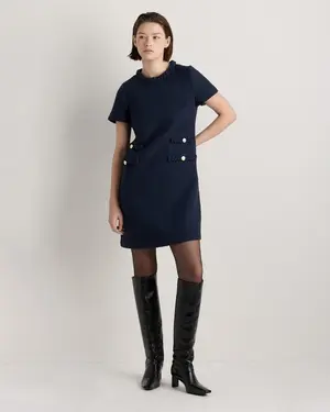 Quince Tweed Short Sleeve Mini Dress - Deep Navy