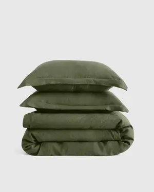 Quince European Linen Double Flange Duvet Cover Set - Pine