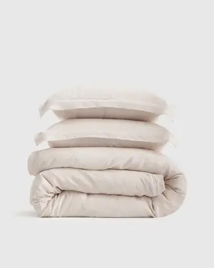 Quince European Linen Double Flange Duvet Cover Set - Sand