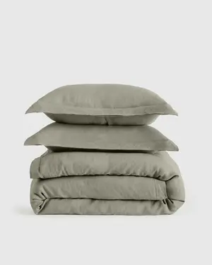 Quince European Linen Double Flange Duvet Cover Set - Willowleaf