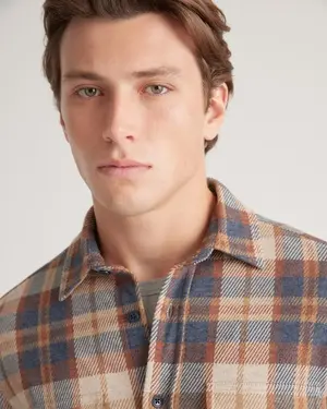 Quince Stretch Sweater Fleece Shirt - Mocha Check
