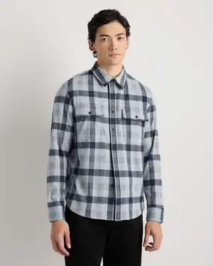 Quince Stretch Sweater Fleece Shirt - Navy Check