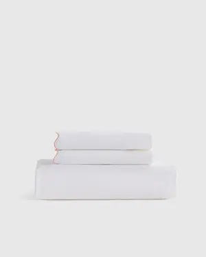 Quince Signature Giza Cotton Sateen Embroidered Euro Sham White/rose