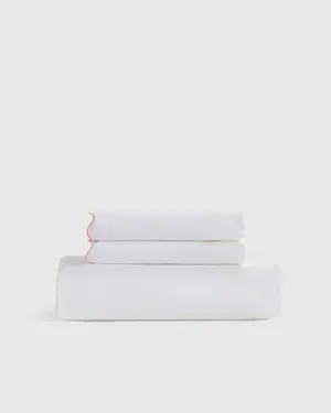Quince Signature Giza Cotton Sateen Embroidered Sham - White/rose