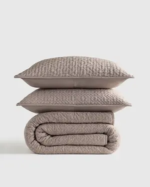 Quince Hand Stitched Quilt Set - Stone