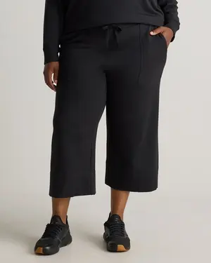 Quince Supersoft Fleece Cropped Wide Leg Pants - Black