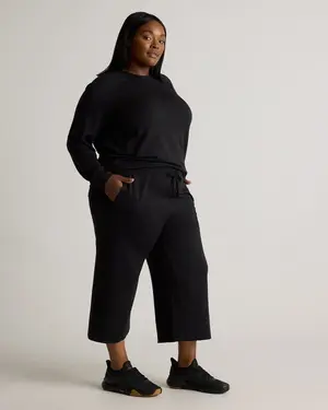 Quince Supersoft Fleece Cropped Wide Leg Pants - Black