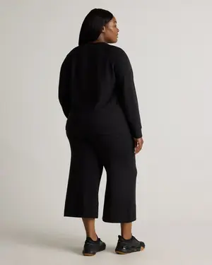 Quince Supersoft Fleece Cropped Wide Leg Pants - Black