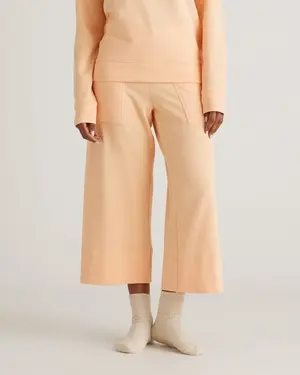 Quince Supersoft Fleece Cropped Wide Leg Pants - Sunset Orange