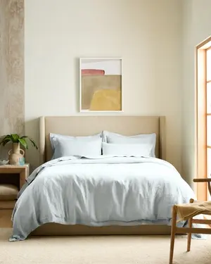 Quince European Linen Double Flange Duvet Cover - Mist
