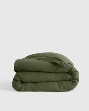 Quince European Linen Double Flange Duvet Cover - Pine