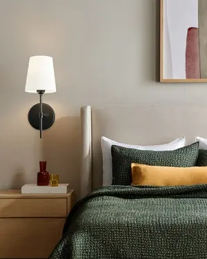 Quince Linear Steel Sconce With Linen Shade