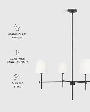Quince Linear Steel Chandelier With Linen Shades - Black