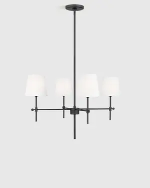 Quince Linear Steel Chandelier With Linen Shades - Black