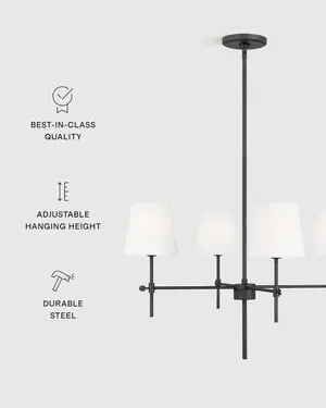 Quince Linear Steel Chandelier With Linen Shades - Black