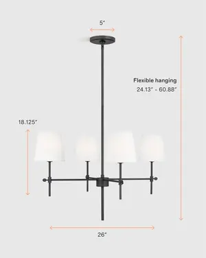 Quince Linear Steel Chandelier With Linen Shades - Black
