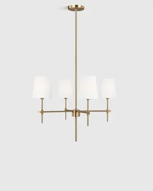 Quince Linear Steel Chandelier With Linen Shades - Brass