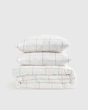 Quince Luxury Organic Sateen Duvet Cover Set - Windowpane