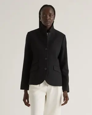 Quince Italian Wool Stand Collar Blazer - Black