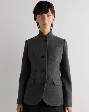 Quince Italian Wool Stand Collar Blazer Grey Herringbone
