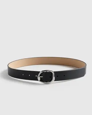 Quince Lola European Leather Western Skinny Belt - Black/silver